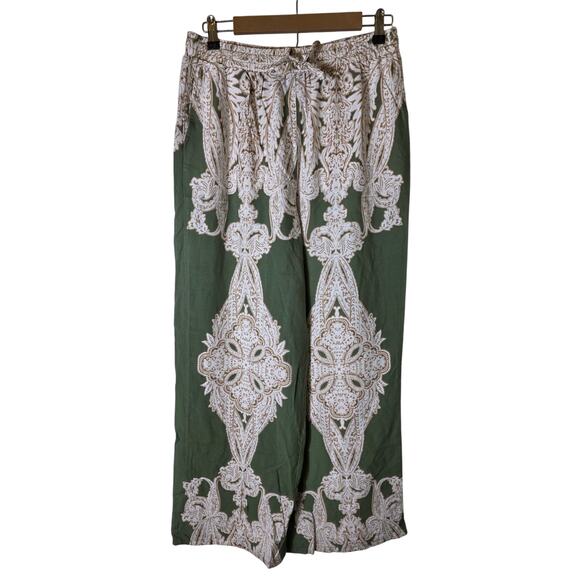CeCe | Pants & Jumpsuits | Cece Green Tile Printed Loose Wide Leg ...